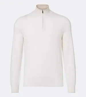 Fedeli Cashmere Half-zip Sweater - White
