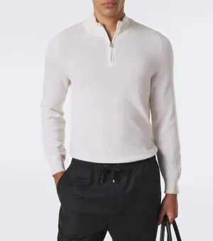 Fedeli Cashmere Half-zip Sweater - White