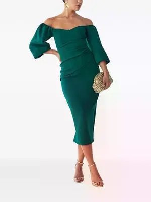 BWLDR Off-shoulder Sweetheart Neck Puff Sleeve Midi Dress
