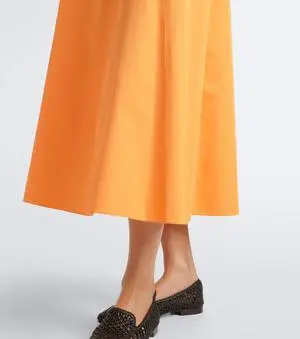 Vince Cotton Midi Skirt With Self-tie Waist - Orange