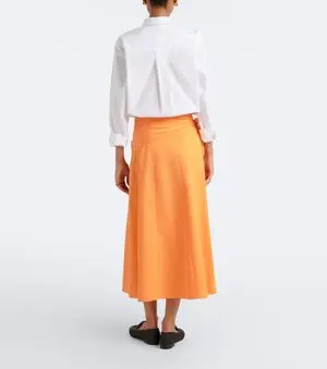Vince Cotton Midi Skirt With Self-tie Waist - Orange