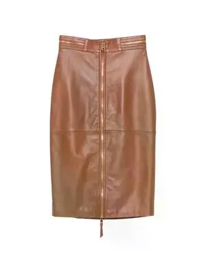 Elisabetta Franchi Leather Zip Detail Midi Pencil Skirt - Brown