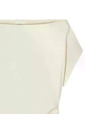 Closed Draped Boat-neck Blouse With Cap Sleeves - Neutrals