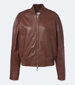 Sportmax Leather Bomber Jacket - Brown