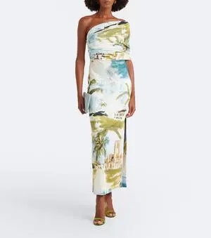 Oscar De La Renta Printed Draped One-shoulder Jersey Gown - Multicoloured