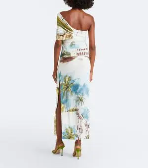 Oscar De La Renta Printed Draped One-shoulder Jersey Gown - Multicoloured