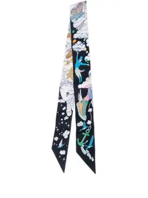 Hermès 2022-2023 Sur Mon Nuage Silk Twilly Scarf Scarves - Black