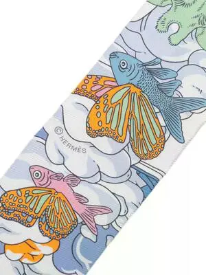 Hermès 2022-2023 Sur Mon Nuage Silk Twilly Scarf Scarves - Black