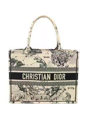 Dior 2000-2026 Medium Canvas Embroidered Zodiac Toile De Jouy Book Tote Bag - White