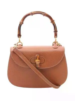 Gucci 20th Century Small Grained Calfskin Bamboo Top Handle Bag Satchel - Brown