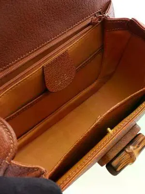 Gucci Small Grained Calfskin Bamboo Top Handle Bag Satchel - Brown