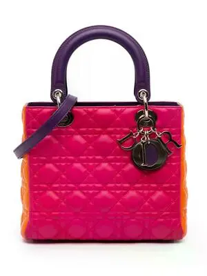 Dior 2011 Medium Tricolor Lambskin Cannage Lady Satchel - Orange