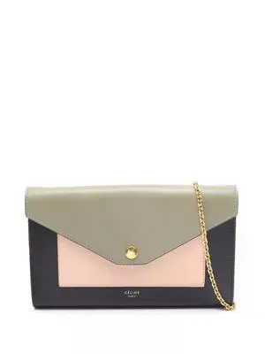 Celine 2010-2026 Tricolor Leather Pocket Envelope Wallet On Chain Crossbody Bag - Black
