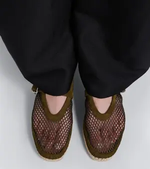 Alaïa Suede-trimmed Fishnet Espadrilles - Green