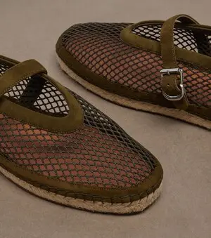 Alaïa Suede-trimmed Fishnet Espadrilles - Green