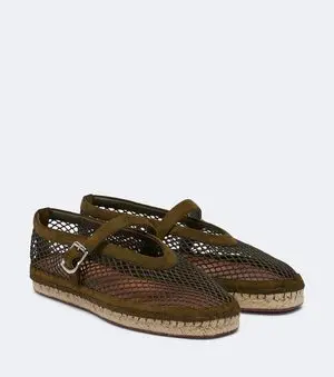 Alaïa Suede-trimmed Fishnet Espadrilles - Green