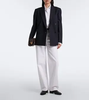 NILI LOTAN Leston Pinstriped Wool Blazer - Blue