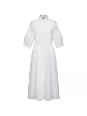 Black Label Puff-sleeve Button-down Maxi Dress - White