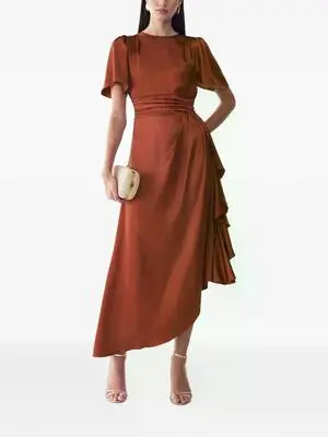 WILLA Ruffled Satin Midi Dress - Brown