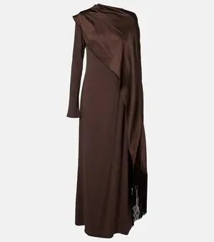 TALLER MARMO Camel Crepe Gown With Fringe Detail - Brown