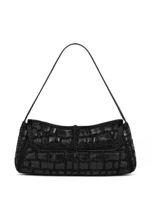 Balmain Metropolis Bag In Crocodile-effect Leather With Beaded Embroidery
