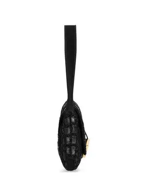 Balmain Metropolis Bag In Crocodile-effect Leather With Beaded Embroidery