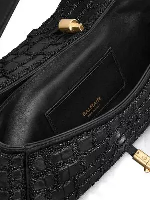 Balmain Metropolis Bag In Crocodile-effect Leather With Beaded Embroidery