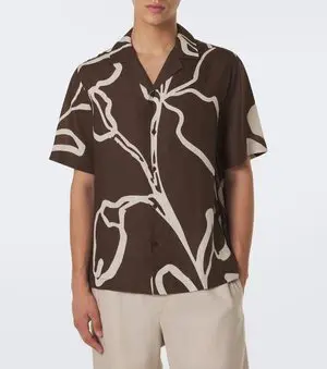 Frescobol Carioca Printed Linen Bowling Shirt - Brown