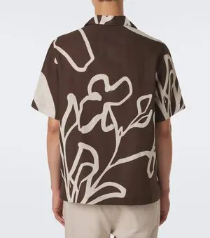 Frescobol Carioca Printed Linen Bowling Shirt - Brown