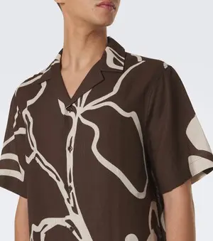 Frescobol Carioca Printed Linen Bowling Shirt - Brown