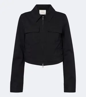 Vince Cropped Cotton Jacket With Classic Collar - Black