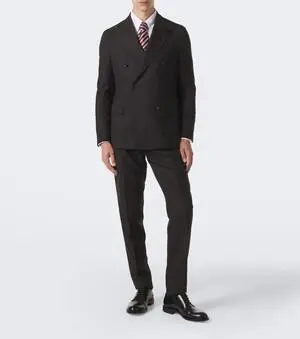 LARDINI Checked Double-breasted Virgin Wool Blazer