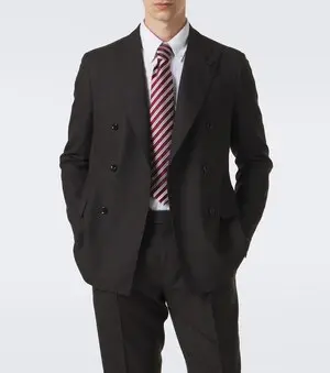 LARDINI Checked Double-breasted Virgin Wool Blazer