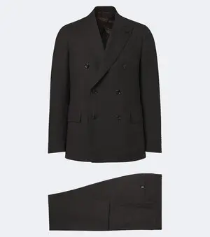 LARDINI Checked Double-breasted Virgin Wool Suit - Brown