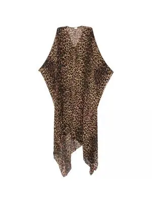 Saint Laurent Leopard-print Silk Cape - Brown