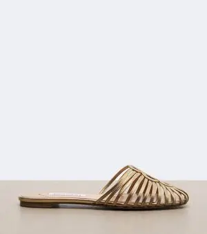 AQUAZZURA Sweet Surrender Metallic Leather Mules - Gold