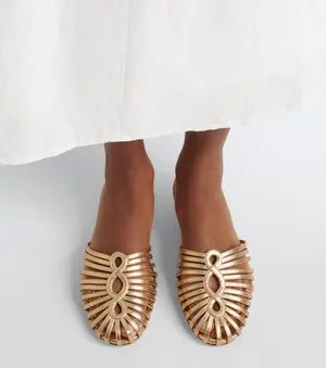 AQUAZZURA Sweet Surrender Metallic Leather Mules - Gold