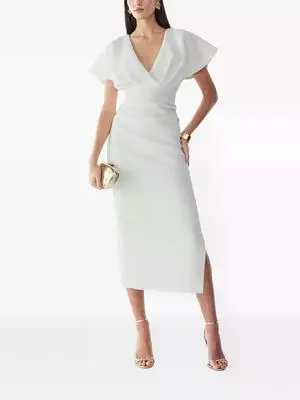 BWLDR Eliza V-neck Ruched Midi Dress - White