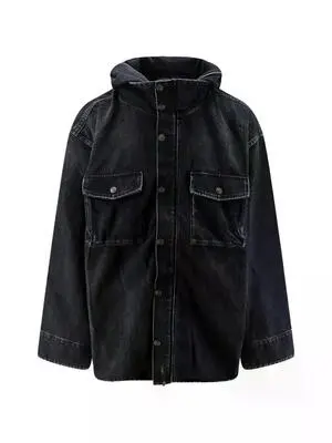 Balenciaga Logo-embroidered Hooded Denim Jacket - Black