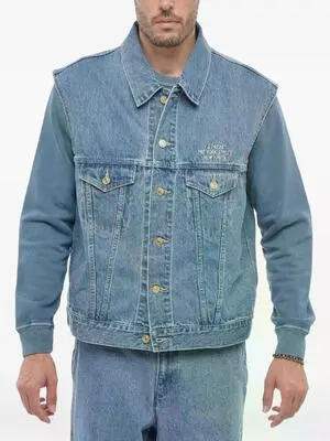 J.PRESS Embroidered-logo Sleeveless Denim Jacket - Blue