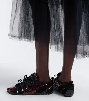 Simone Rocha Sequined Ballerina Sneakers - Burgundy
