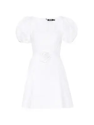 ROTATE BY BIRGER CHRISTENSEN Puff-sleeve Floral Appliqué Mini Dress - White