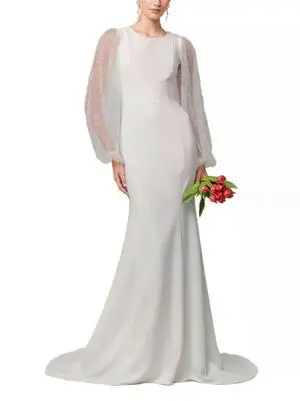 WILLA Embellished Mesh-sleeve Maxi Dress - White