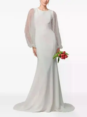 WILLA Embellished Mesh-sleeve Maxi Dress - White