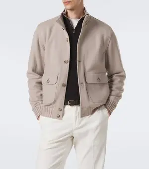 Fedeli Cashmere Bomber Jacket With Leather Details - Beige