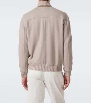 Fedeli Cashmere Bomber Jacket With Leather Details - Beige