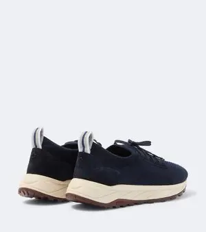 Fedeli Knitted Suede-trimmed Lace-up Sneakers - Blue