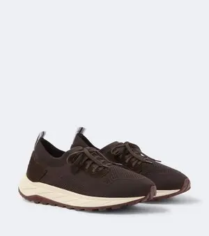Fedeli Knitted Suede-trimmed Sneakers Made In Italy - Brown