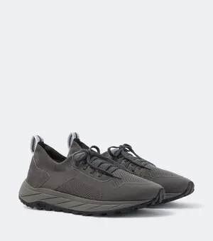 Fedeli Knitted Suede-trimmed Sneakers Made In Italy - Grey