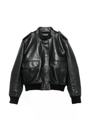 TOM FORD Epaulette-detail Leather Jacket - Black